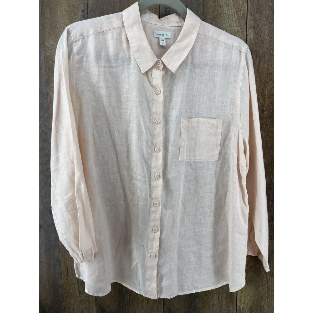 Garnet Hill | Tops | Garnet Hill Shirt Womens 2 Pink Linen Light Casual ...
